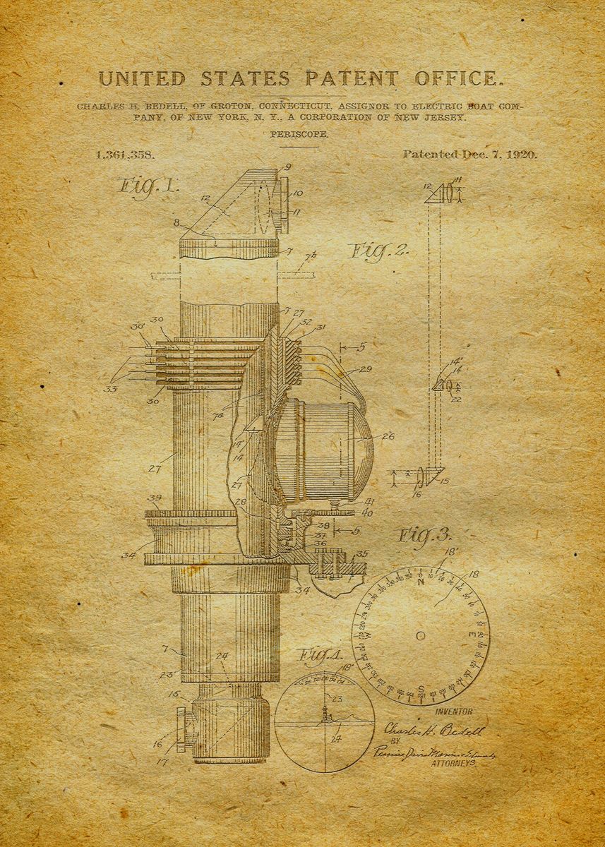 '13 Periscope Patent 1920' Poster by Gloria Grant | Displate