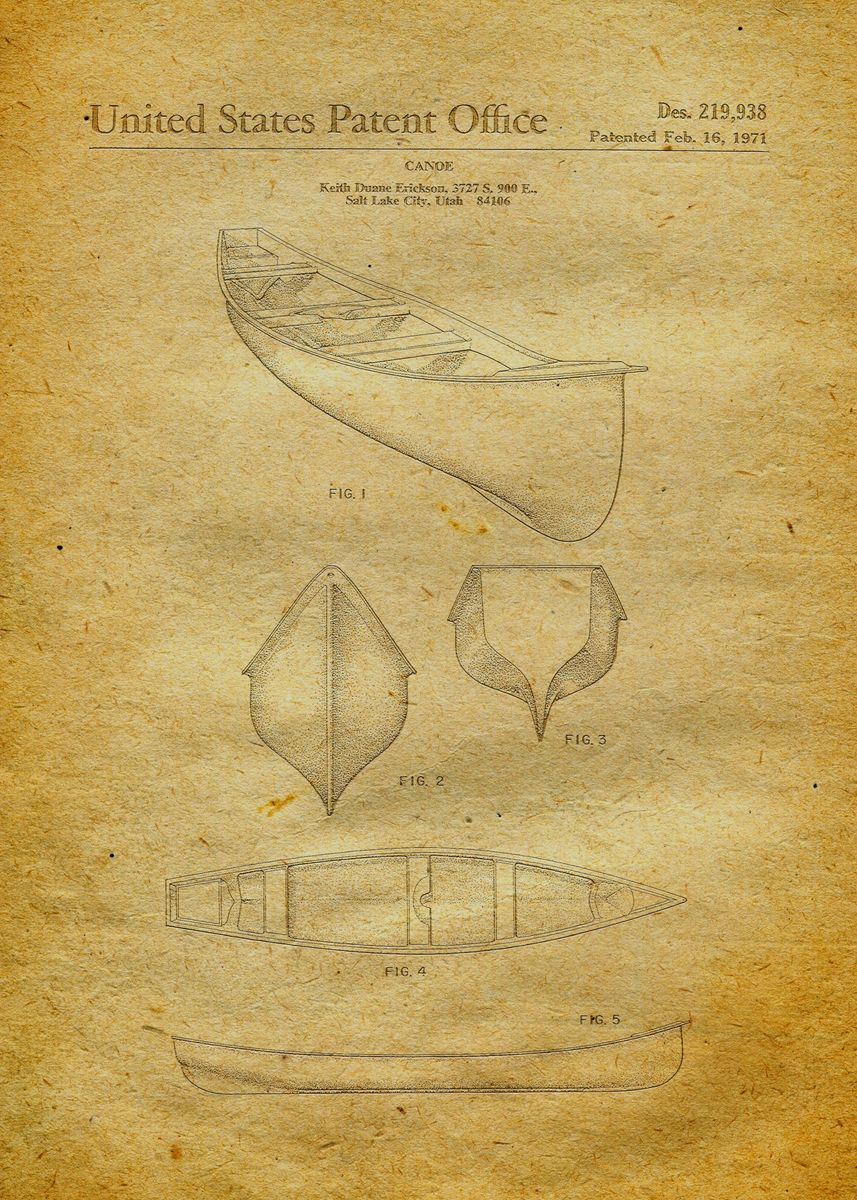 '11 Canoe Patent Print' Poster, picture, metal print, paint by Gloria ...