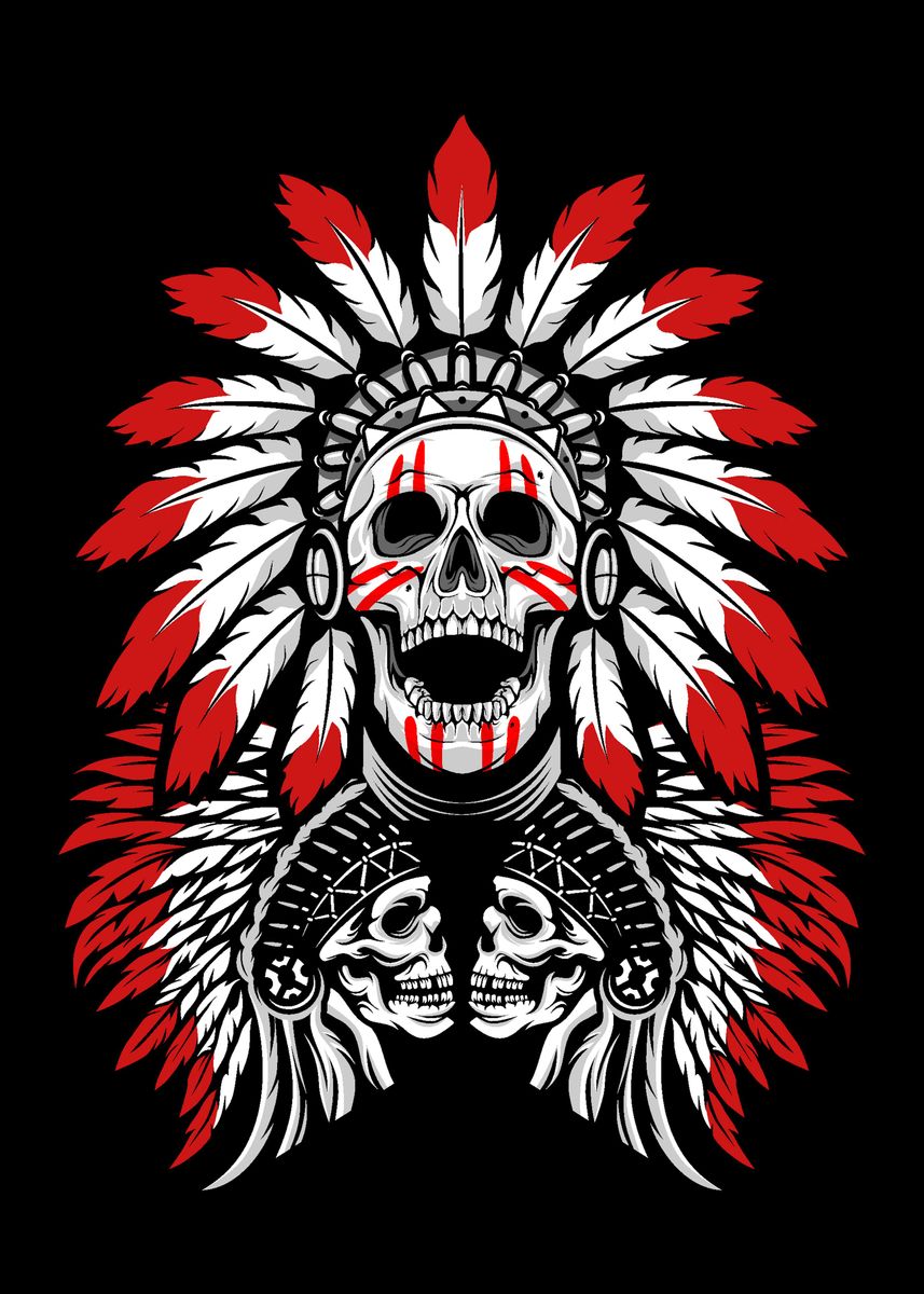 'skull head chief indian' Poster, picture, metal print, paint by earth ...