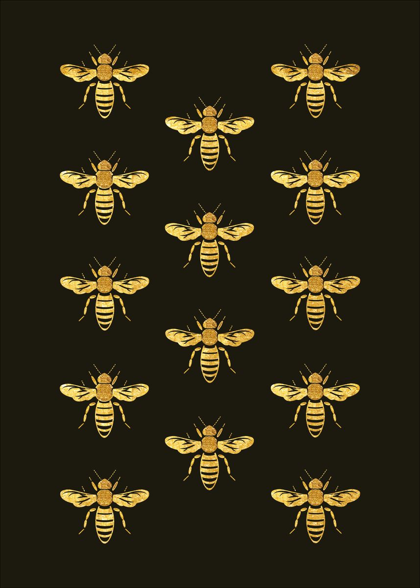 'Gold Bees in Formation' Poster, picture, metal print, paint by ...