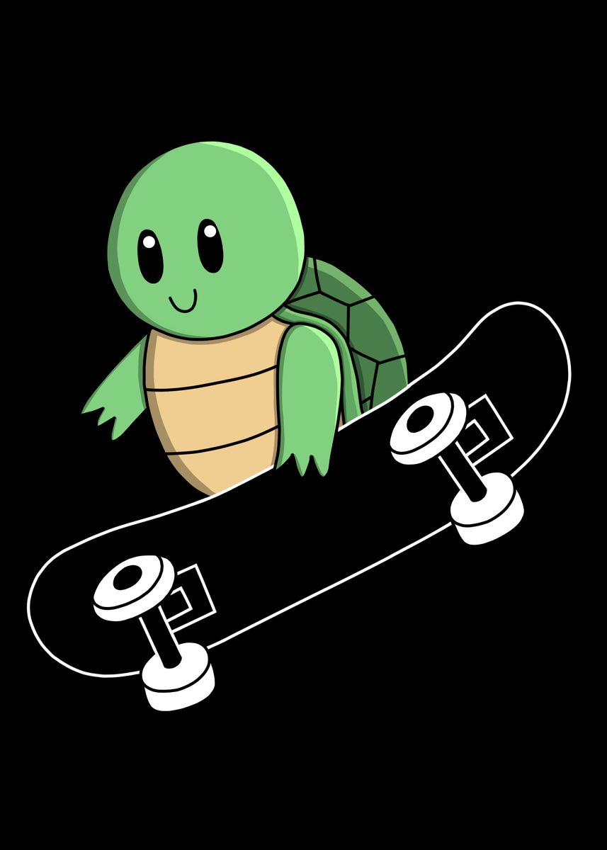 'Green Turtle on Skateboard' Poster by Alexander Morales | Displate