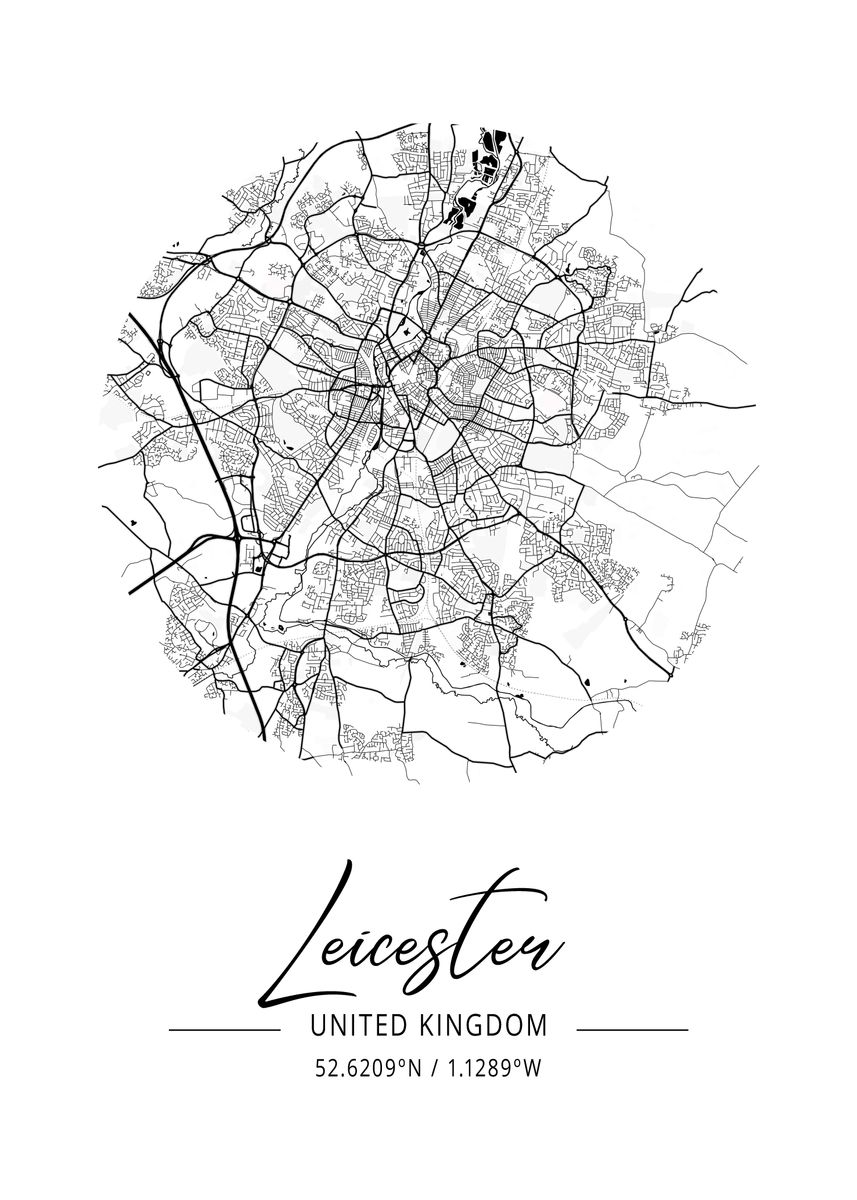 'Leicester Area City Map' Poster, picture, metal print, paint by Tien ...