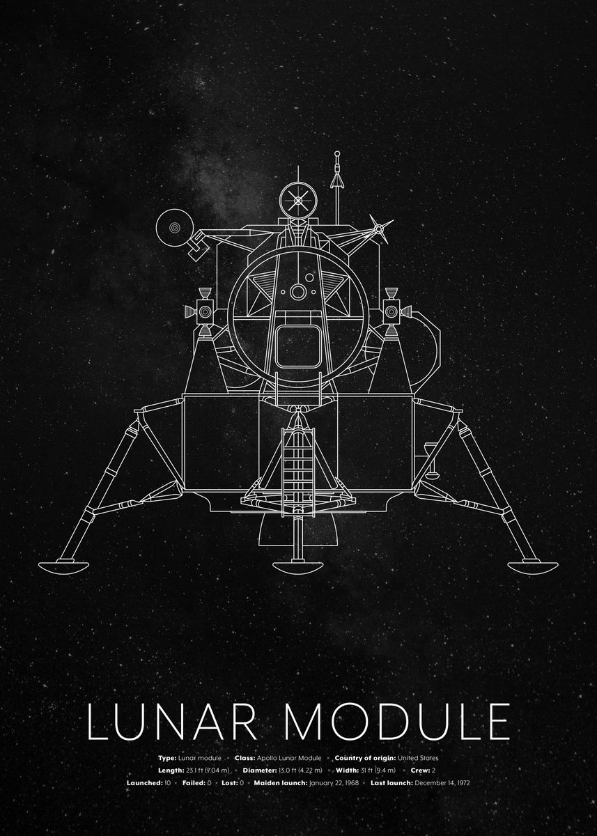 'Lunar Module NASA Apollo' Poster, picture, metal print, paint by Drawn ...