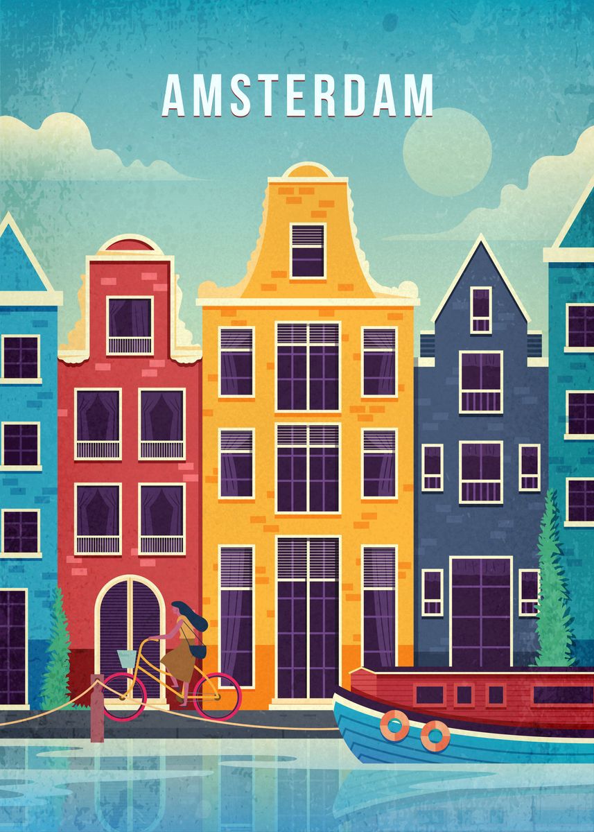 'Amsterdam Vintage Poster' Poster by Kunyah | Displate