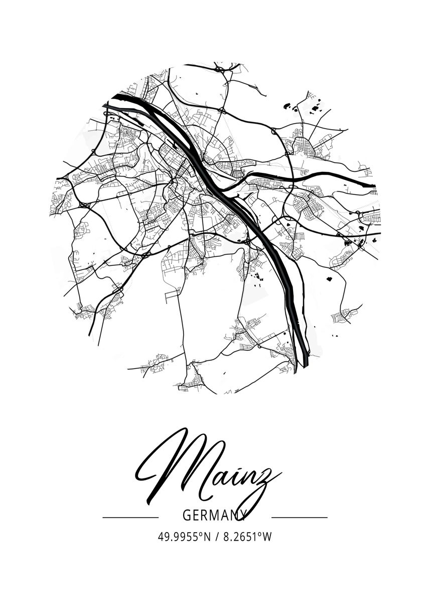 'Mainz Area City Map' Poster, picture, metal print, paint by Tien ...