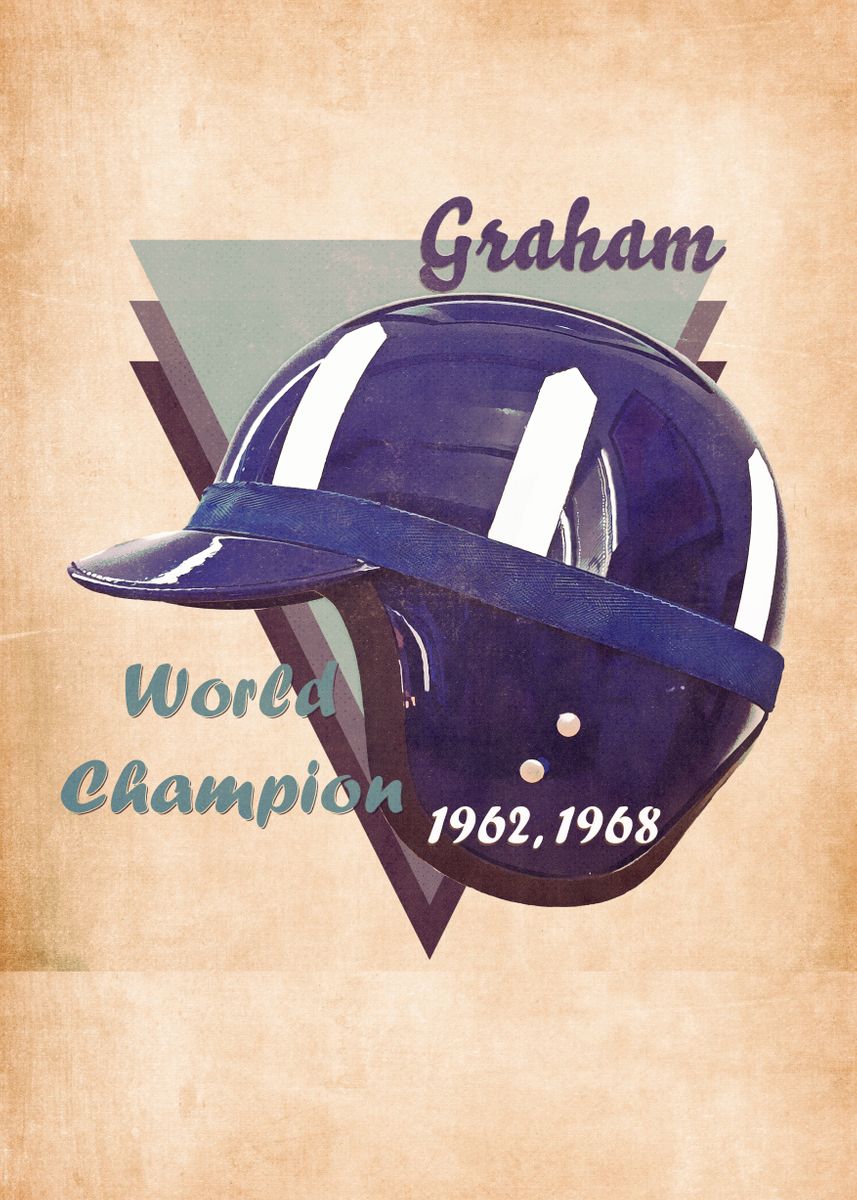 'Graham Hill helmet retro' Poster, picture, metal print, paint by ...