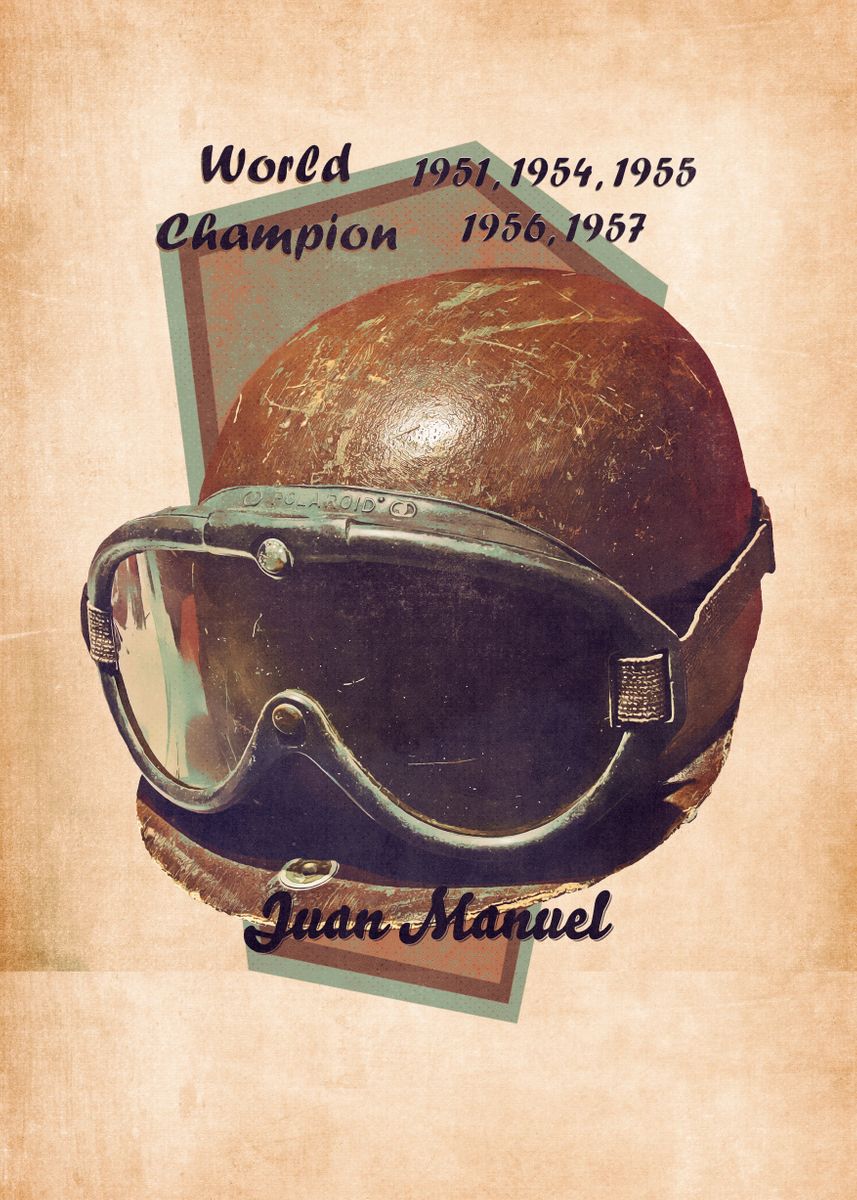 'Fangio helmet retro' Poster, picture, metal print, paint by Abraham ...