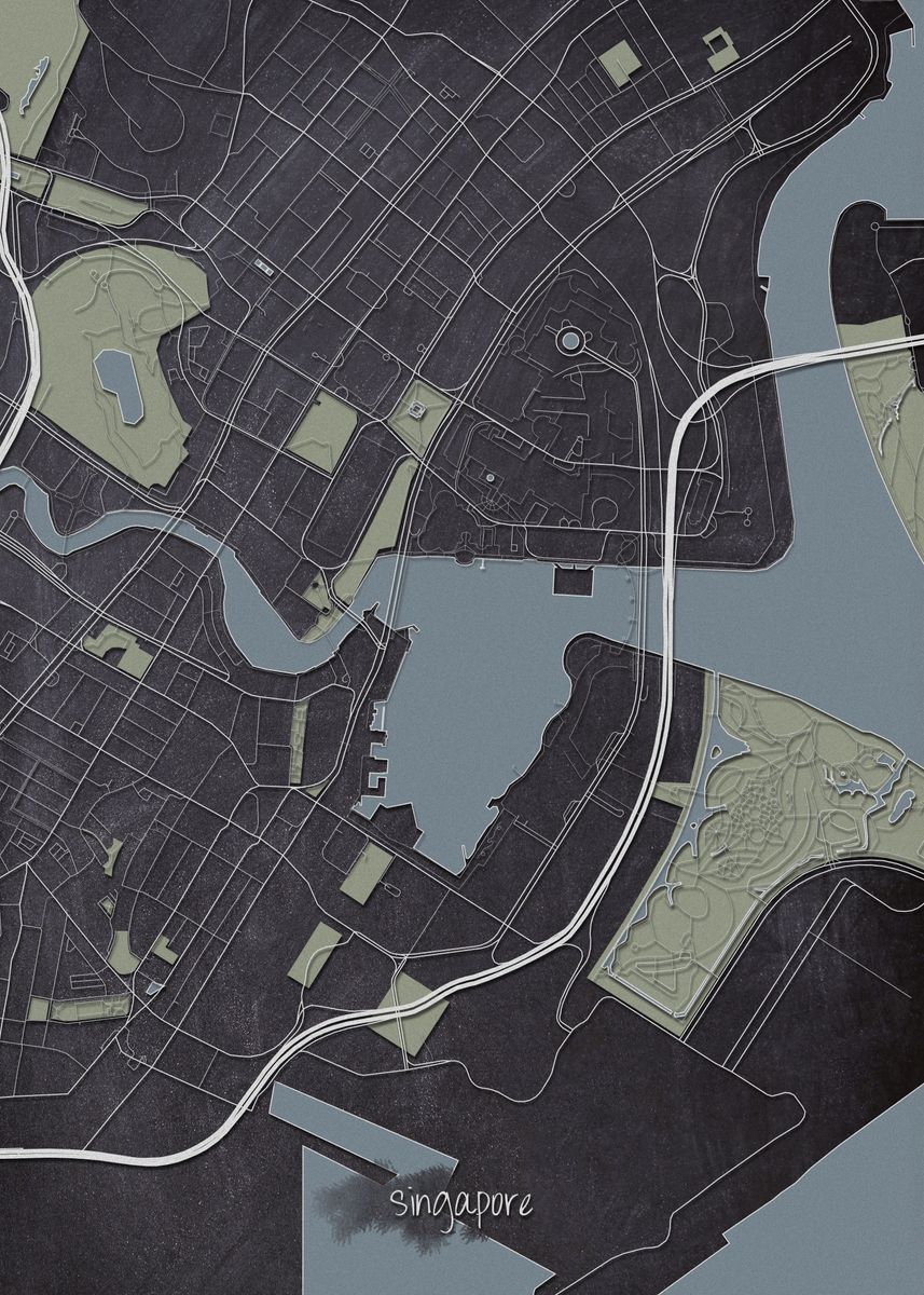 'Singapore Downtown Map' Poster, picture, metal print, paint by MauriTz ...