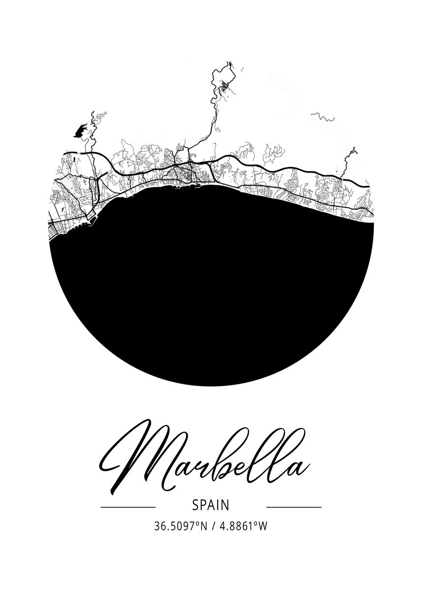 'Marbella Area City Map' Poster, picture, metal print, paint by Tien ...