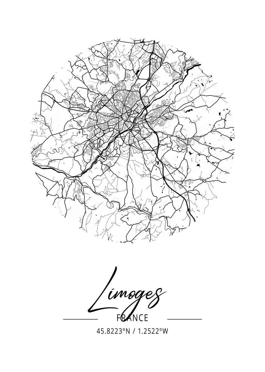 'Limoges Area City Map' Poster by Tien Stencil | Displate