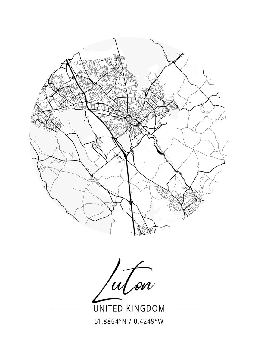 'Luton Area City Map' Poster, picture, metal print, paint by Tien ...