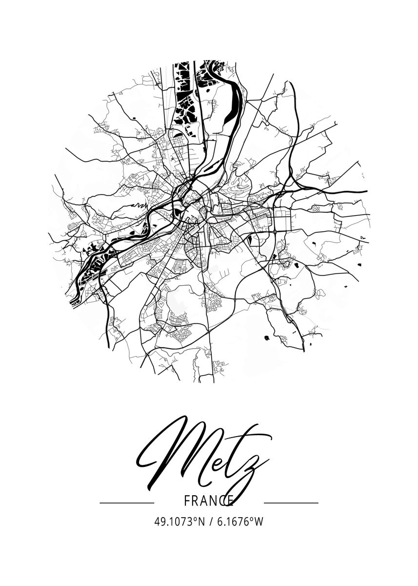 'Metz Area City Map' Poster, picture, metal print, paint by Tien ...