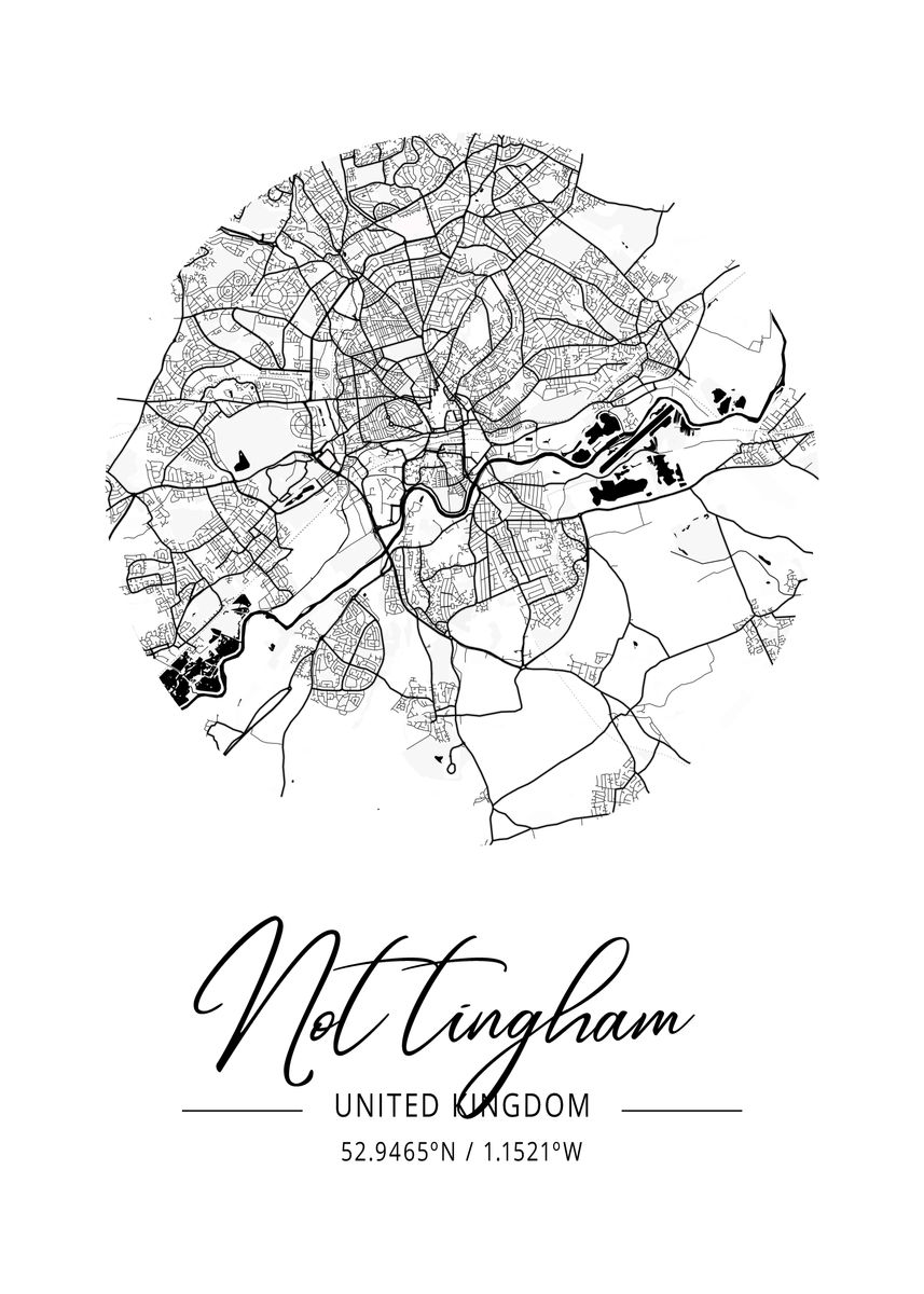 'Nottingham Area City Map' Poster, picture, metal print, paint by Tien ...