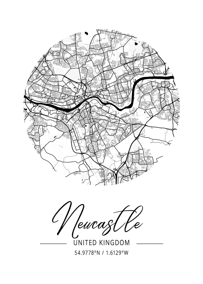 'Newcastle Area City Map' Poster, picture, metal print, paint by Tien ...