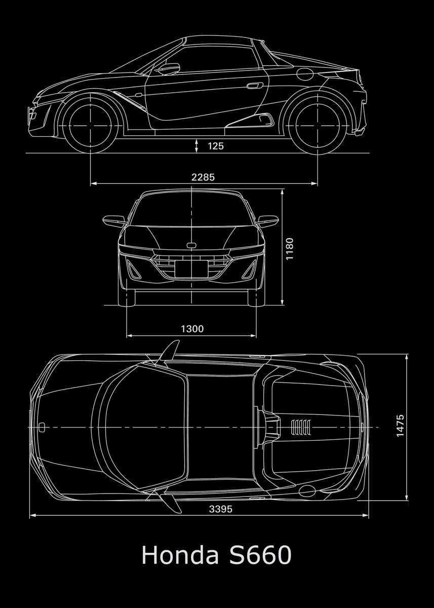 'honda S660 blueprint 2020' Poster, picture, metal print, paint by The ...