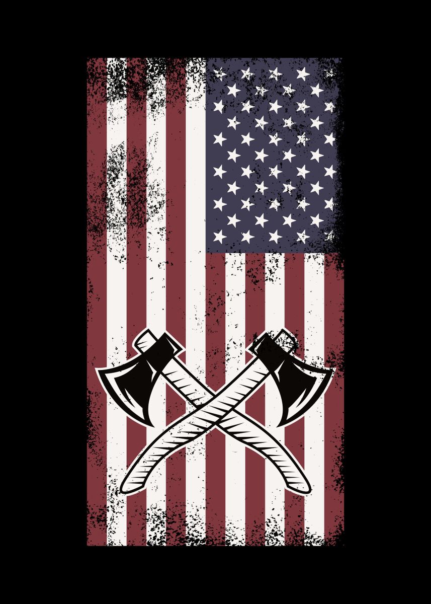 'American Flag Axe Throwing' Poster, picture, metal print, paint by ...