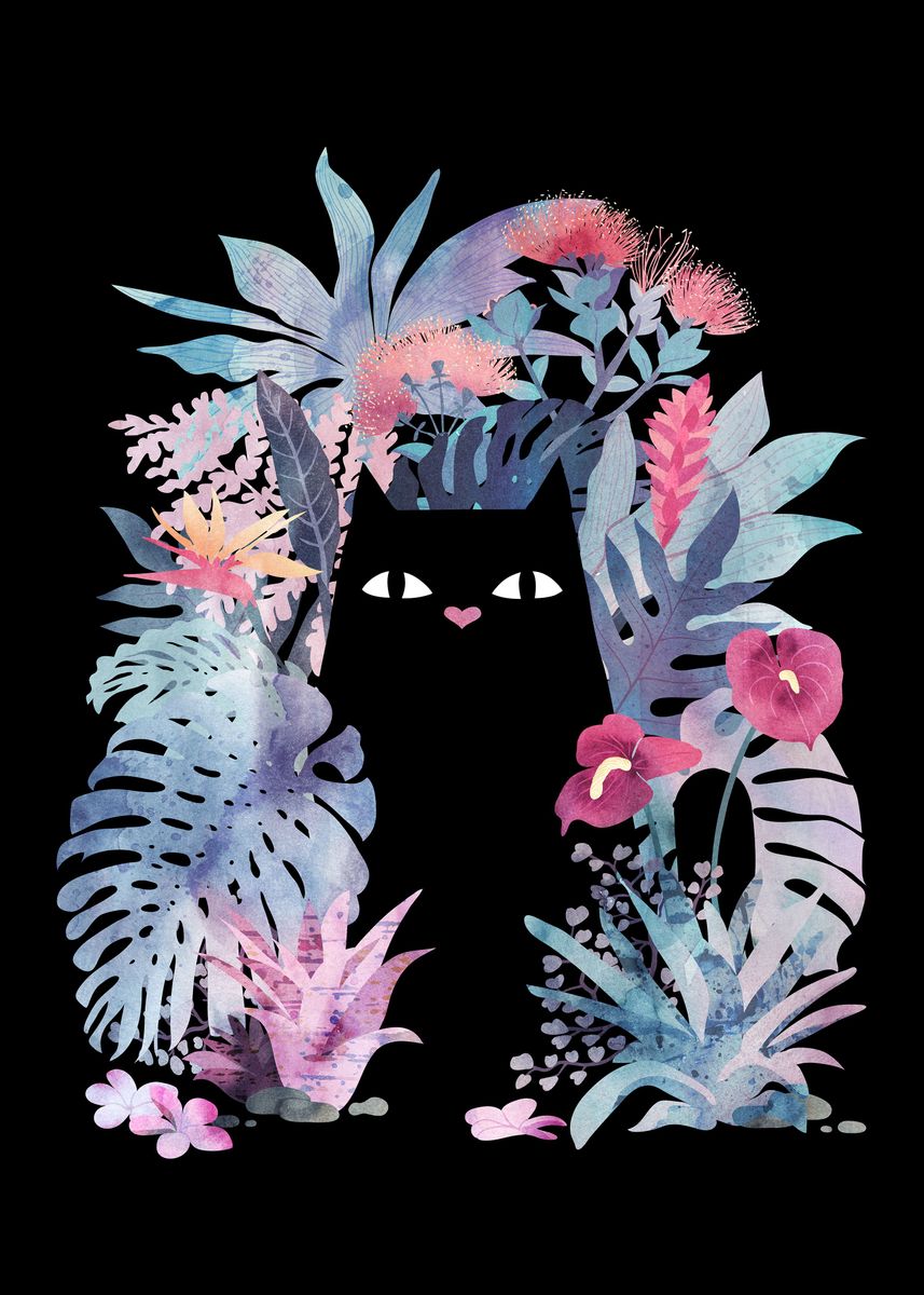 'Popoki Black Version' Poster, picture, metal print, paint by ...