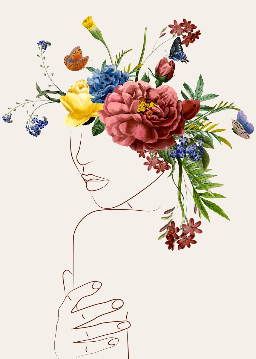 'Abstract Women with Flower' Poster, picture, metal print, paint by ...