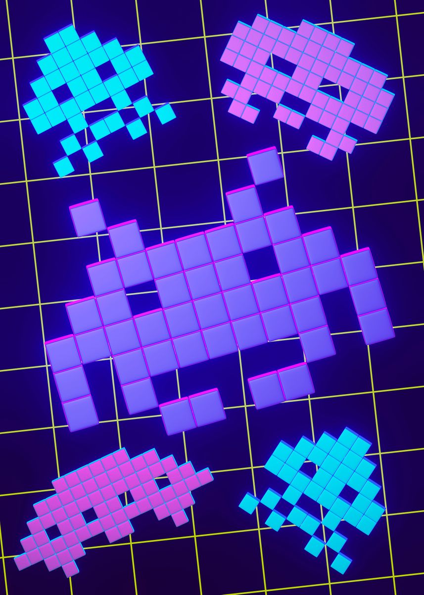 'Invaders Retro' Poster, picture, metal print, paint by Ari Design ...