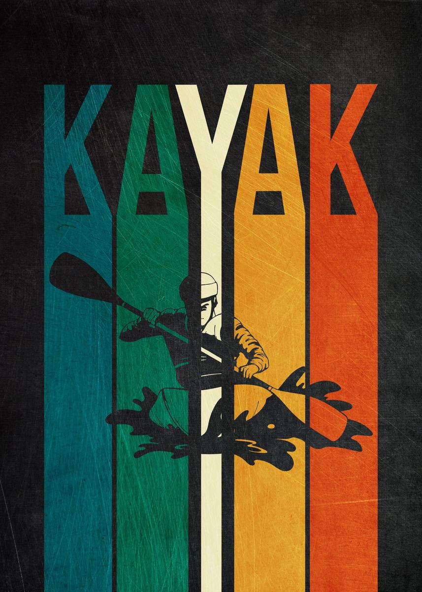 'Kayak Vintage Retro Poster' Poster, picture, metal print, paint by ...