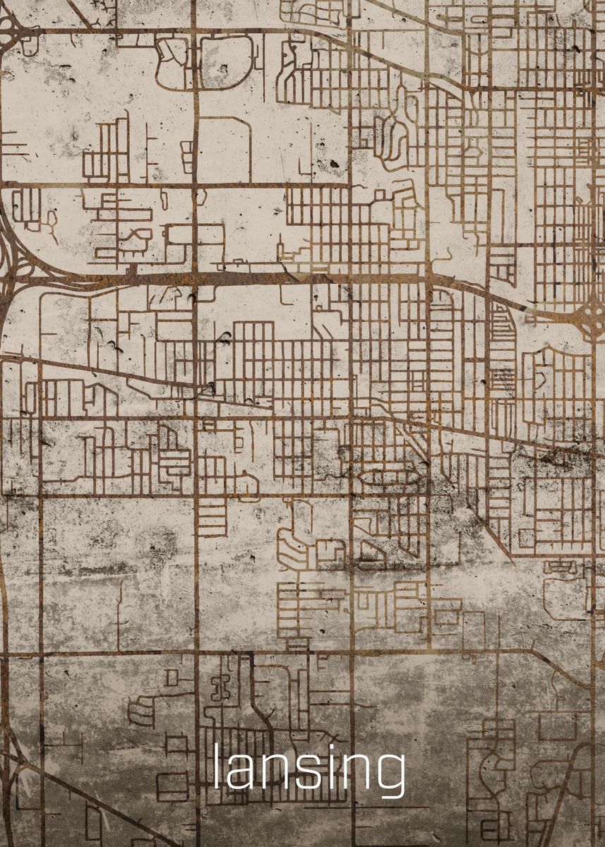 'Lansing Rusty Street Map' Poster, picture, metal print, paint by ...