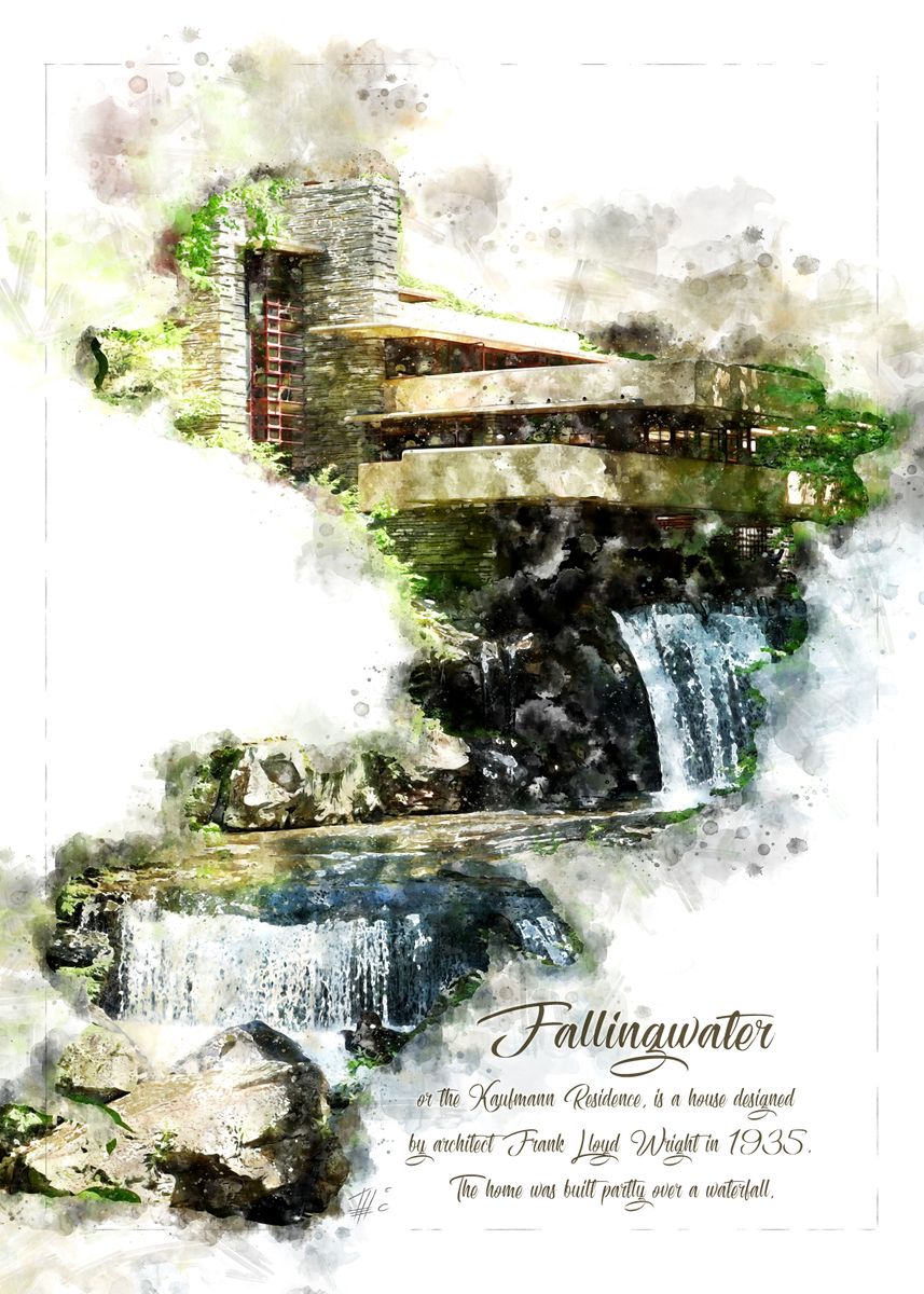 'Fallingwater Watercolor' Poster, picture, metal print, paint by Theo ...