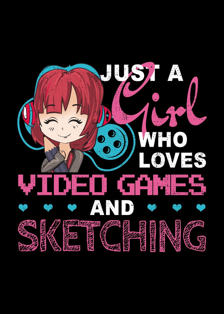 'Gamer Girl Anime Sketching' Poster, picture, metal print, paint by ...