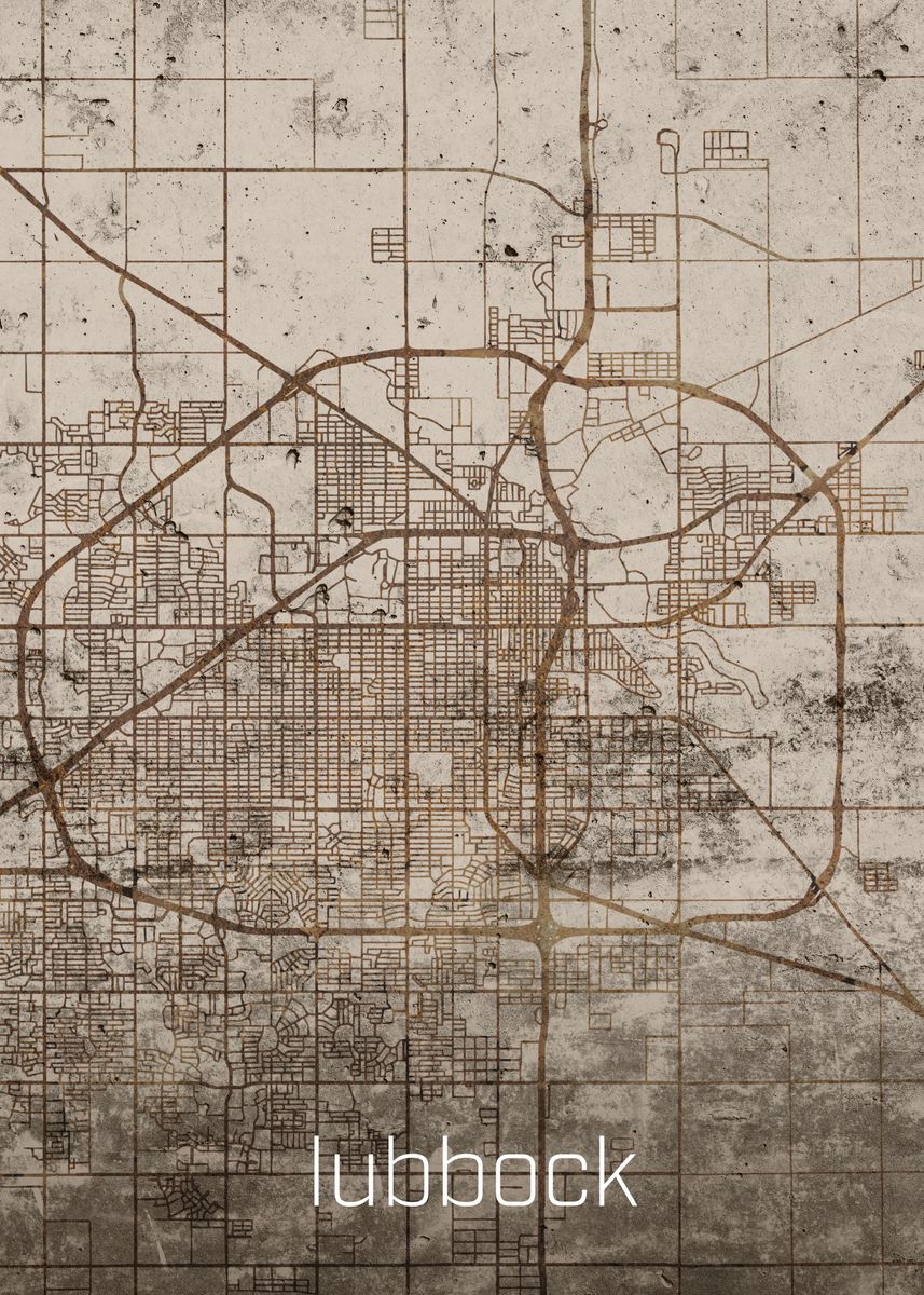 'Lubbock Rusty Street Map' Poster, picture, metal print, paint by ...