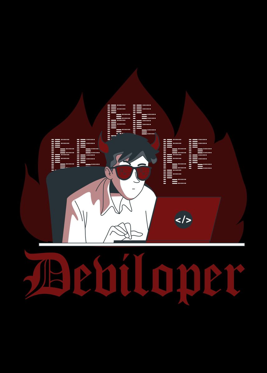 'Web Developer Coder Devil' Poster, picture, metal print, paint by ...