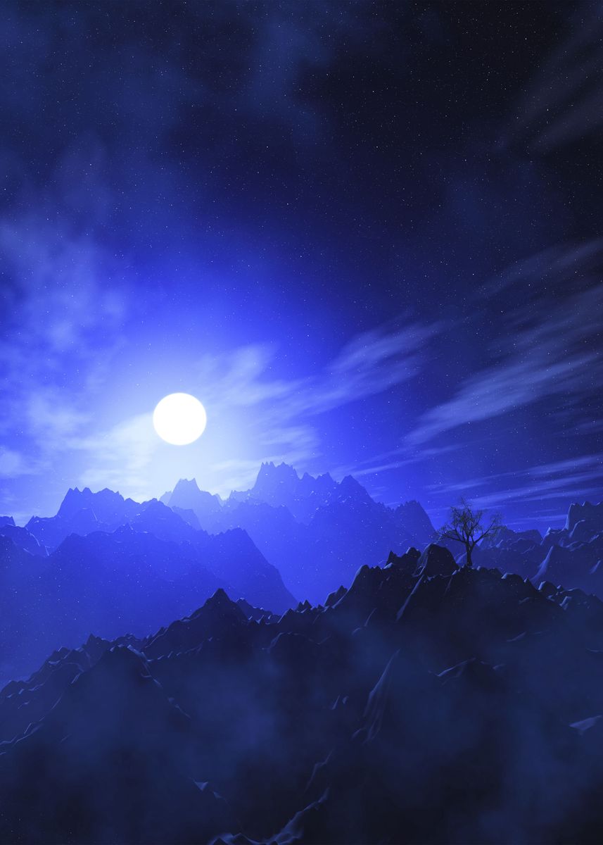 'Japan Blue Moon' Poster, picture, metal print, paint by Faissal Thomas ...