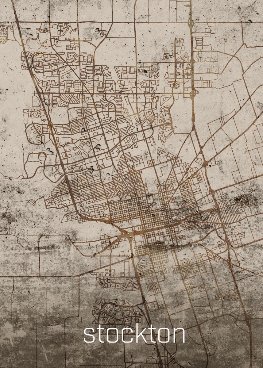 'Stockton Rusty Street Map' Poster, picture, metal print, paint by ...