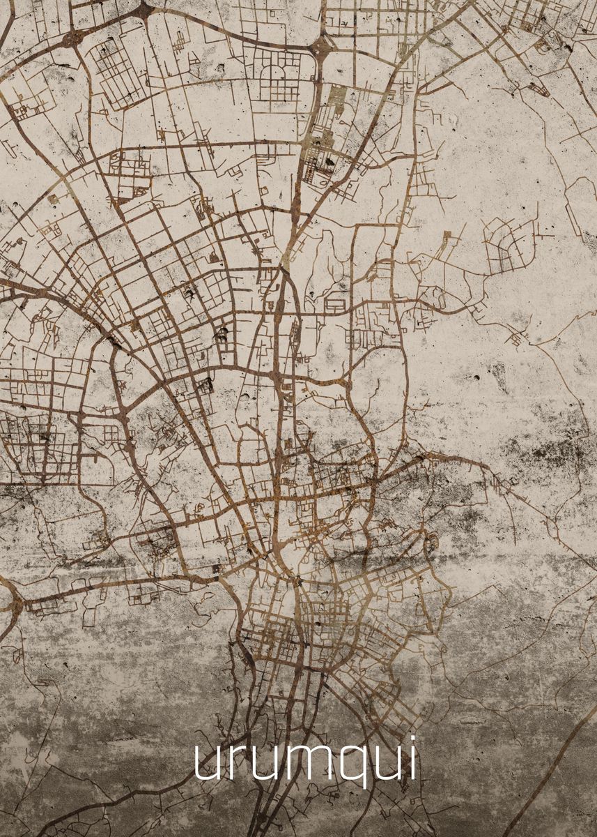 'Urumqui Rusty Street Map' Poster, picture, metal print, paint by ...