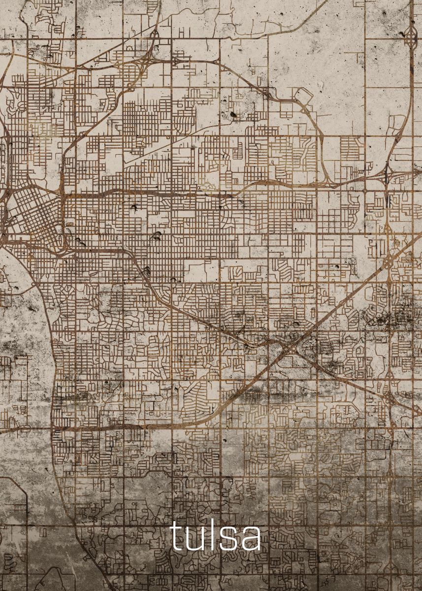 'Tulsa Rusty Street Map' Poster, picture, metal print, paint by Design ...