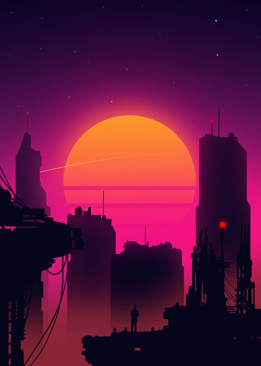 '80s Retrowave Sunset' Poster, picture, metal print, paint by Exhozt ...