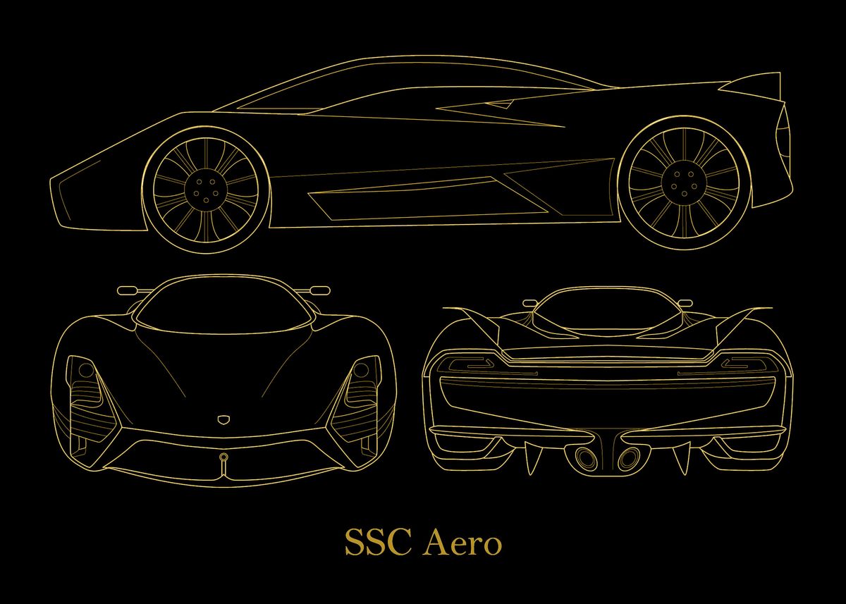 Ssc Aero Blueprint Gold Poster By B And W Arts Displate