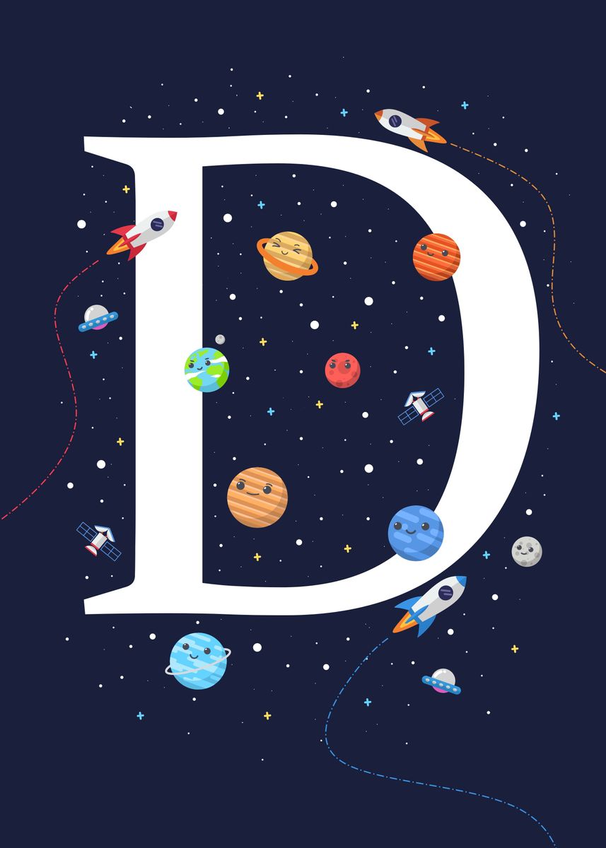 'alphabet D outer space' Poster, picture, metal print, paint by Yahya ...