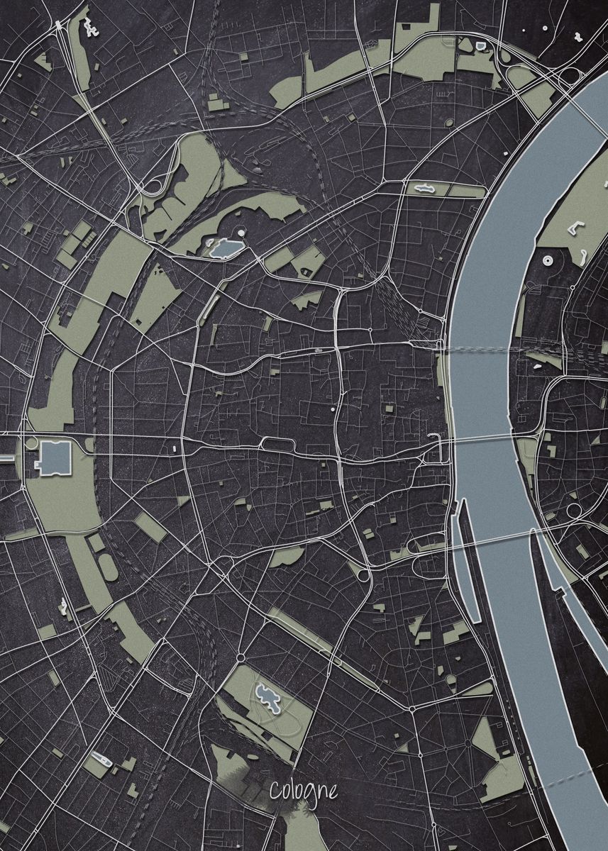 'Cologne Downtown Map' Poster, picture, metal print, paint by MauriTz ...