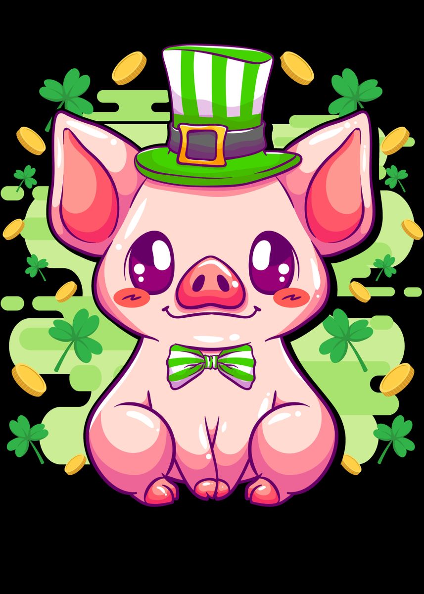 'St Patricks Day Pig' Poster, picture, metal print, paint by Monster ...