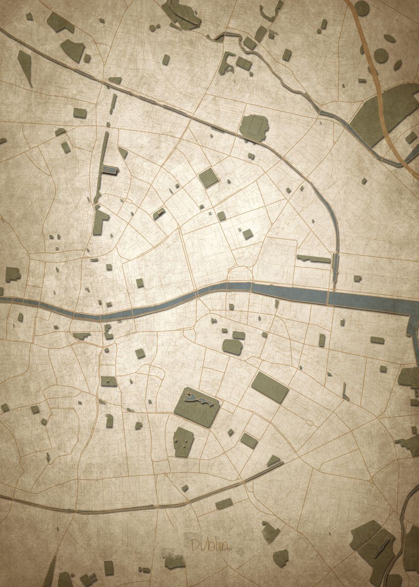 'Dublin Downtown Map' Poster, picture, metal print, paint by MauriTz ...