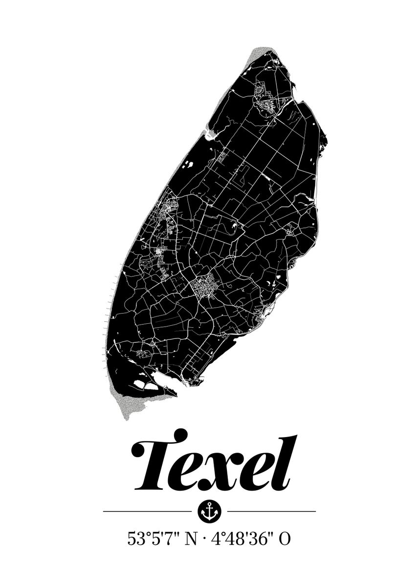 'Texel Design Map' Poster, picture, metal print, paint by ViaMapia ...