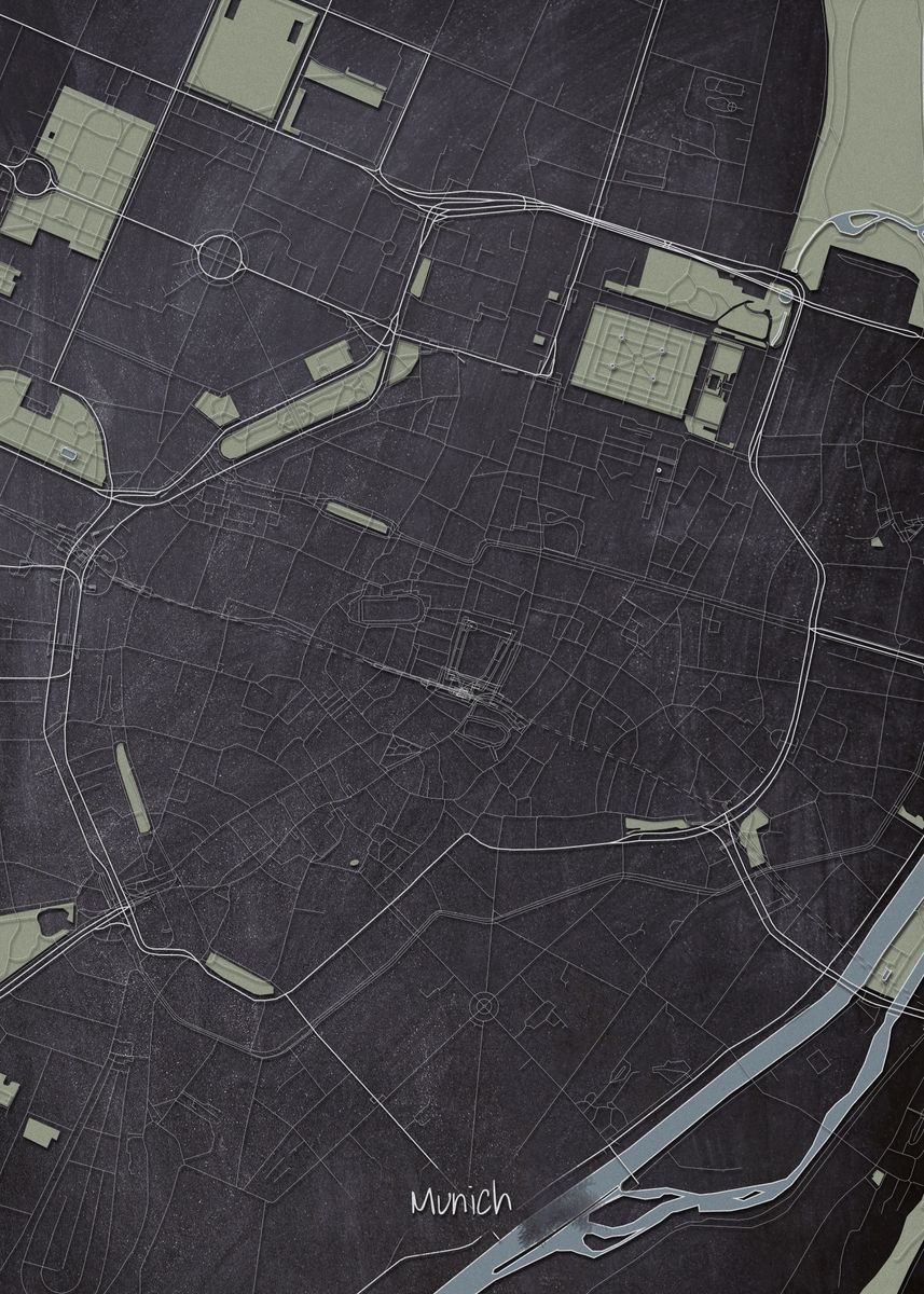 'Munich Downtown Map' Poster, picture, metal print, paint by MauriTz ...