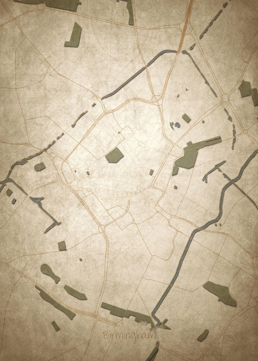 'Birmingham Downtown Map' Poster, picture, metal print, paint by ...