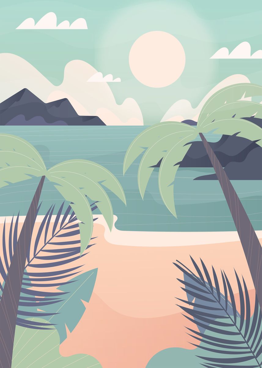 'Decorative Sunrise Beach' Poster, picture, metal print, paint by ...