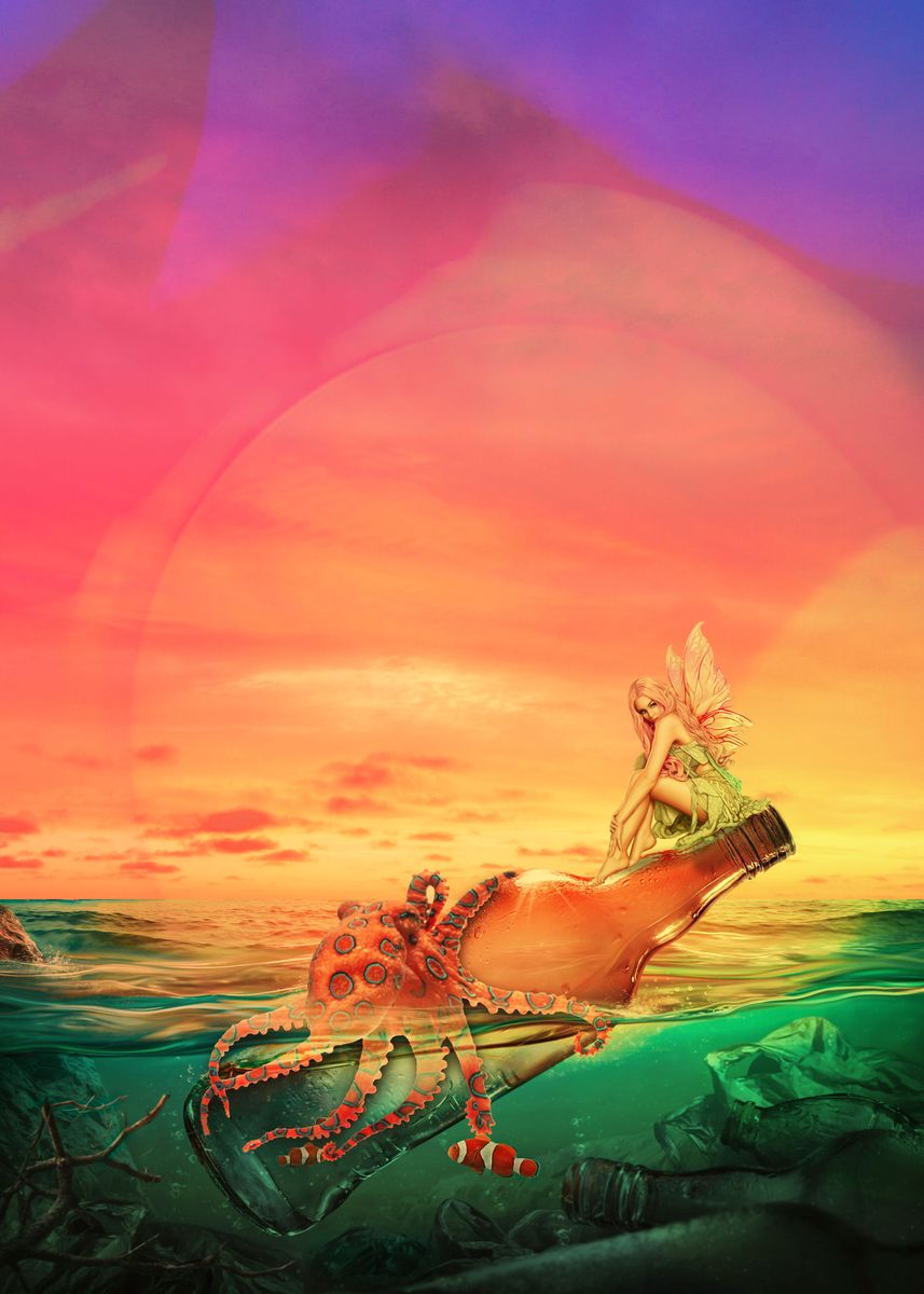 'Fairy Octopus Surrealism' Poster by Saphira Design | Displate