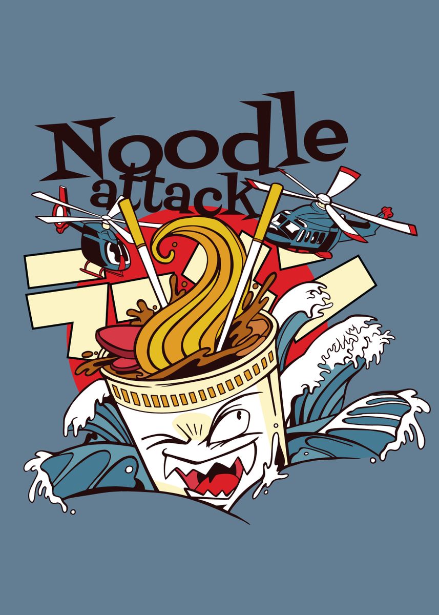 'Ramen Noodle Attack Manga' Poster, picture, metal print, paint by ...
