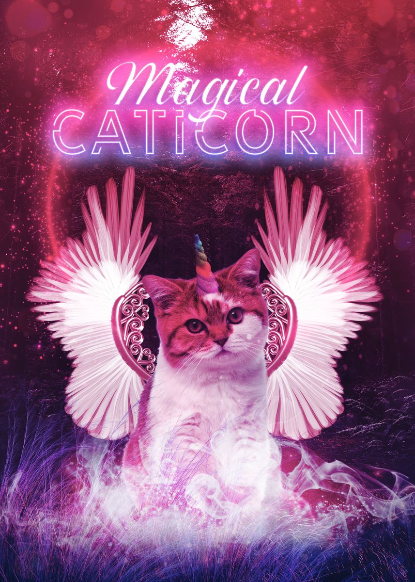 'Cat Unicorn Caticorn neon' Poster, picture, metal print, paint by ...