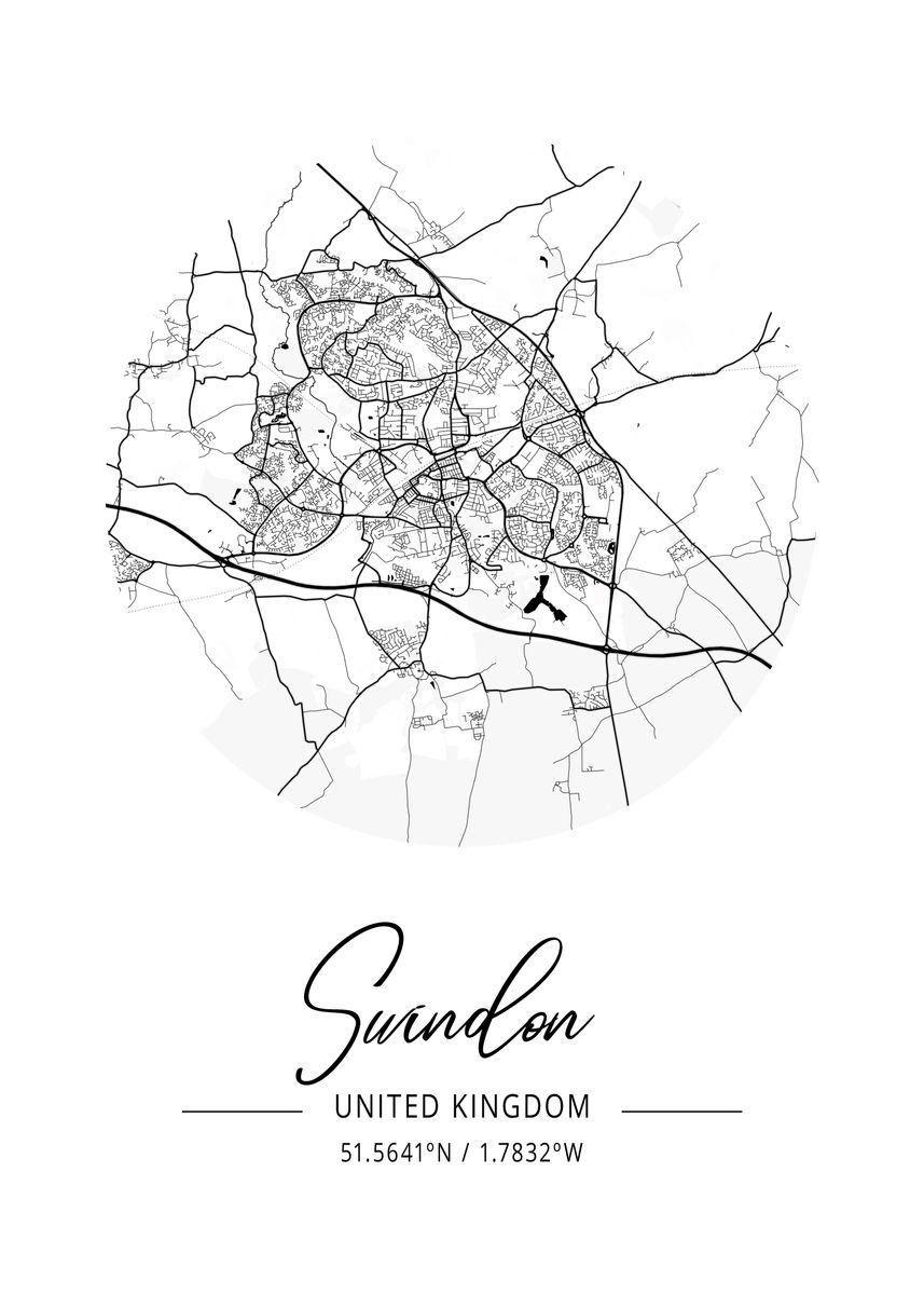 'Swindon Area City Map' Poster by Tien Stencil | Displate