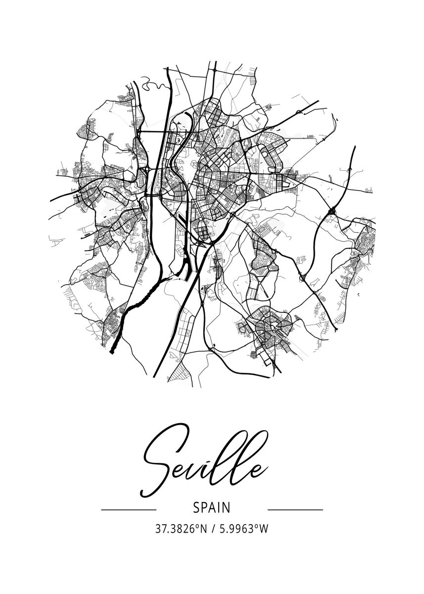 'Seville Area City Map' Poster, picture, metal print, paint by Tien ...