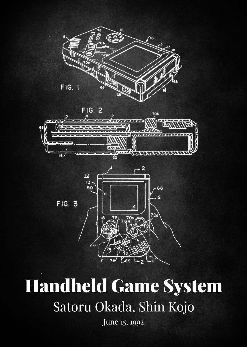 'GameBoy Retro Blueprint Gaming Patent' Poster, picture, metal print ...