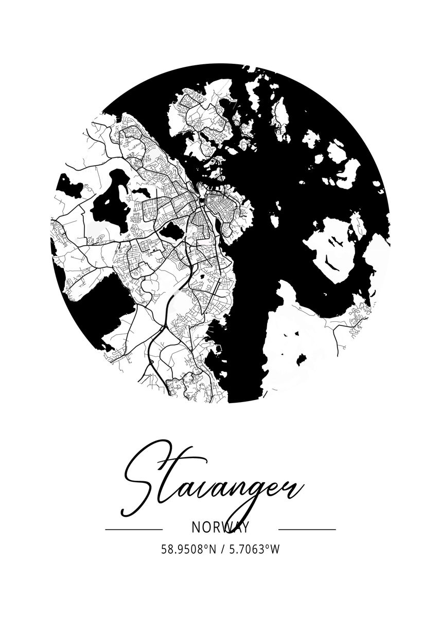 'Stavanger Area City Map' Poster, picture, metal print, paint by Tien ...